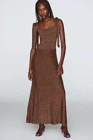Endless Rose Square-neck Midi Dress - Brown