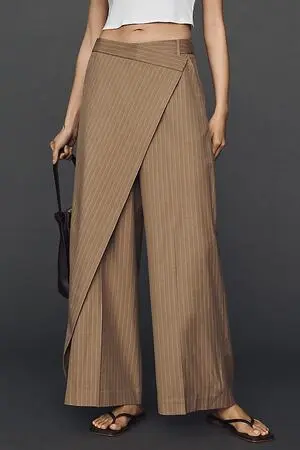 WHITEROOM + CACTUS Wrap Front Pinstriped Wide Leg Trousers