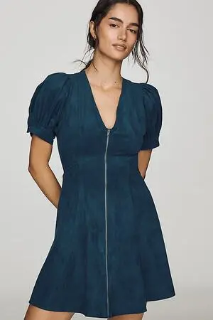 PILCRO Calder Faux-suede V-neck Mini Dress - Teal Green