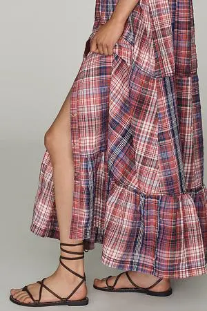 PILCRO Button-front Ruffle Maxi Dress