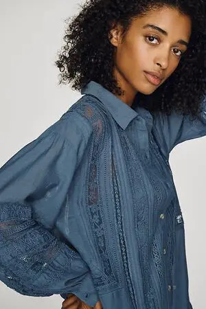 Anthropologie Lace Paneled Shirtdress