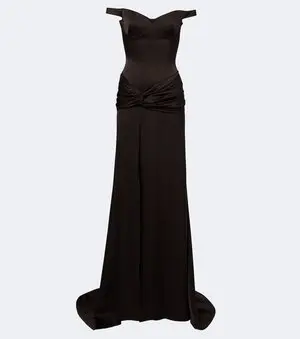 Alex Perry Off-shoulder Crêpe Satin Corset Gown - Brown
