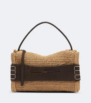 JW Anderson Loafer Small Suede-trimmed Raffia Top-handle Bag - Beige