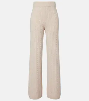 Agnona Cable-knit Cashmere Wide-leg Pants - Beige