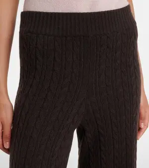 Agnona Cable-knit Cashmere Wide-leg Pants - Brown