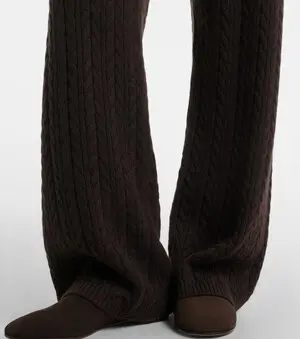 Agnona Cable-knit Cashmere Wide-leg Pants - Brown