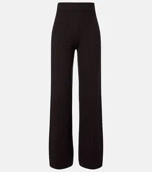 Agnona Cable-knit Cashmere Wide-leg Pants - Brown