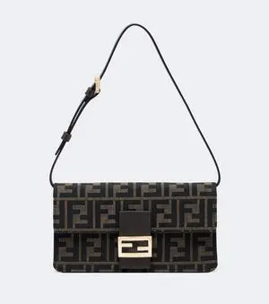 Fendi Jacquard Canvas Wallet On Chain - Black