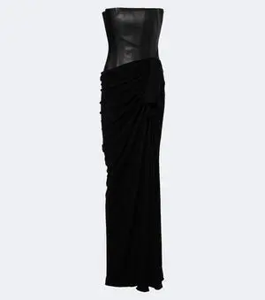 Alex Perry Draped Leather And Jersey Corset Gown - Black