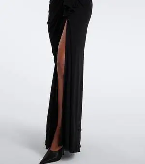 Alex Perry Draped Leather And Jersey Corset Gown