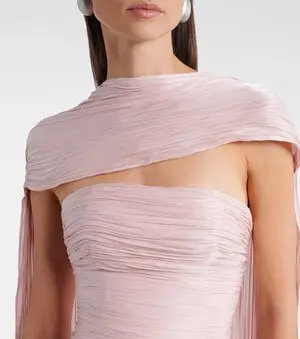 MARMAR HALIM Pleated Taffeta Bustier Gown And Scarf Set