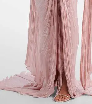 MARMAR HALIM Pleated Taffeta Bustier Gown And Scarf Set