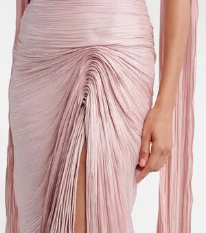 MARMAR HALIM Pleated Taffeta Bustier Gown And Scarf Set