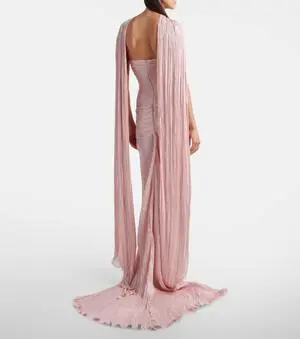 MARMAR HALIM Pleated Taffeta Bustier Gown And Scarf Set