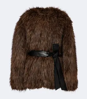 Magda Butrym Belted Faux Fur Jacket - Brown