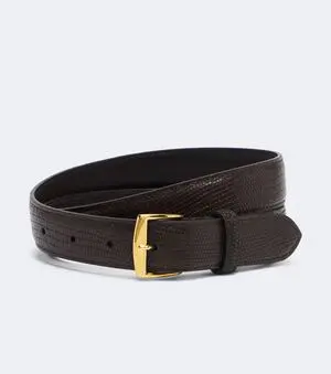 NILI LOTAN Snake-effect Leather Belt - Brown