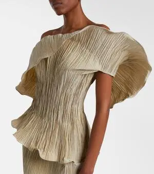MARMAR HALIM Asymmetric Pleated Taffeta Gown
