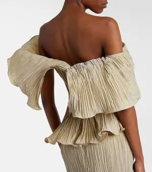 MARMAR HALIM Asymmetric Pleated Taffeta Gown