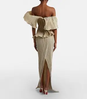 MARMAR HALIM Asymmetric Pleated Taffeta Gown