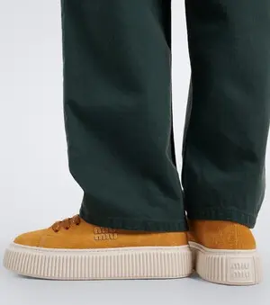 Miu Miu Suede Platform Sneakers - Brown