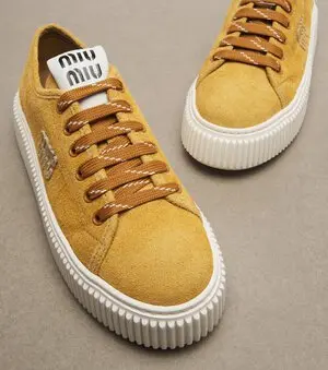 Miu Miu Suede Platform Sneakers - Brown