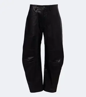 NILI LOTAN Leather Barrel-leg Pants - Black