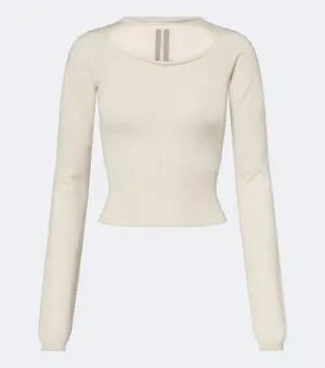 Rick Owens Slashed Cut-out Cropped Virgin Wool Sweater - White