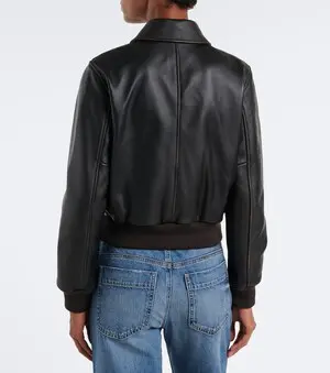 NILI LOTAN Distressed Black Leather Bomber Jacket
