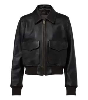 NILI LOTAN Distressed Black Leather Bomber Jacket - Brown