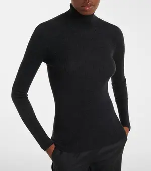 Agnona Ribbed Knit Turtleneck Sweater In Wool, Silk, And Cashmere