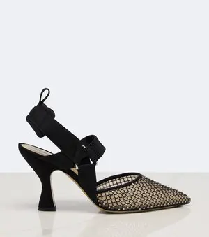 Fendi Colibrì Embellished Mesh And Suede Pumps