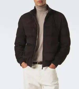 Fedeli Padded Suede Bomber Jacket