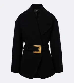 Balmain Double-breasted Virgin Wool Coat - Black