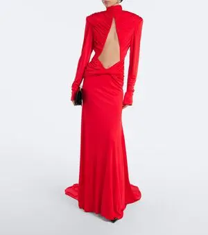 David Koma Cutout Ruched Jersey Gown