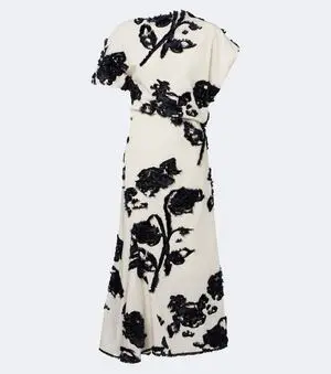 Erdem Fil Coupé Poplin Midi Dress In Ivory-navy - White