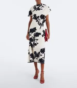 Erdem Fil Coupé Poplin Midi Dress In Ivory-navy - White