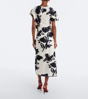 Erdem Fil Coupé Poplin Midi Dress In Ivory-navy - White
