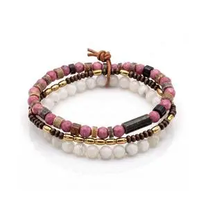 JAREDJAMIN Cassian Jasper & Pearlescent Quartz Stackable Bracelet Set - Pink