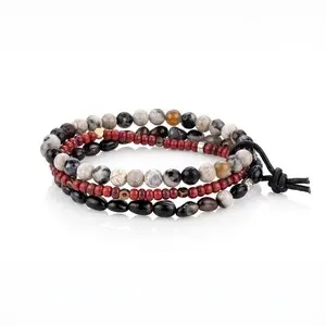 JAREDJAMIN Lucan Oxblood & Pebble Agate Stackable Bracelet Set