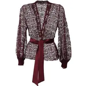LUNA FASHION HOUSE Burgundy Lace Belted Sweater - Red