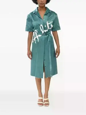 Off-White Logo Print Raw-cut Midi Dress