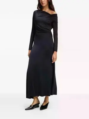 BOSS Asymmetric Neck Ruched Detailing Midi Dress
