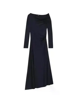 BOSS Asymmetric Neck Ruched Detailing Midi Dress - Blue