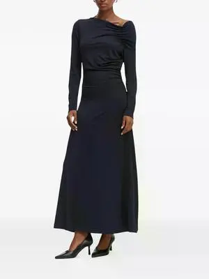 BOSS Asymmetric Neck Ruched Detailing Midi Dress - Blue
