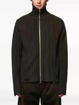 OMAR AFRIDI Ribbed-knit Zip-up Sweater - Grey
