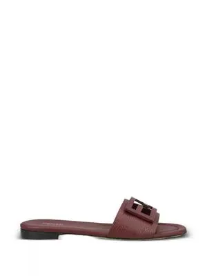 Fendi Baguette Burgundy Leather Slides - Red