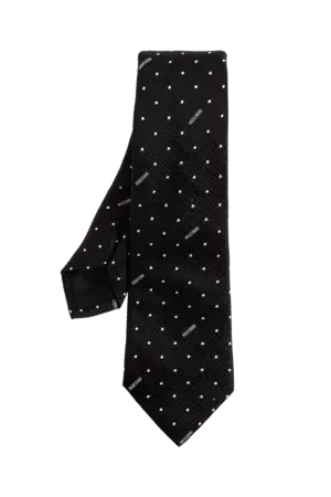 Moschino Silk Neck Tie With White Polka Dots - Black