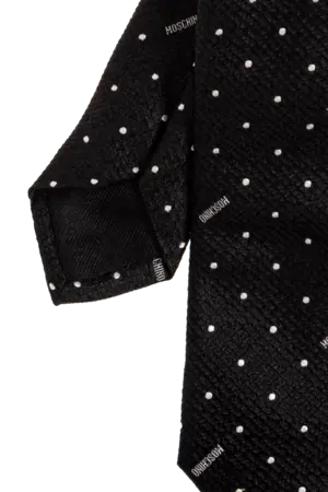 Moschino Silk Neck Tie With White Polka Dots