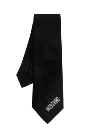Moschino Silk Embroidered Neck Tie - Black