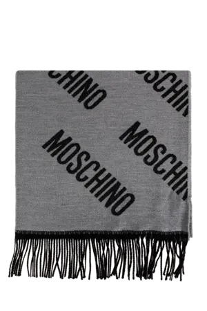 Moschino Wool Scarf With Monogram - Grey